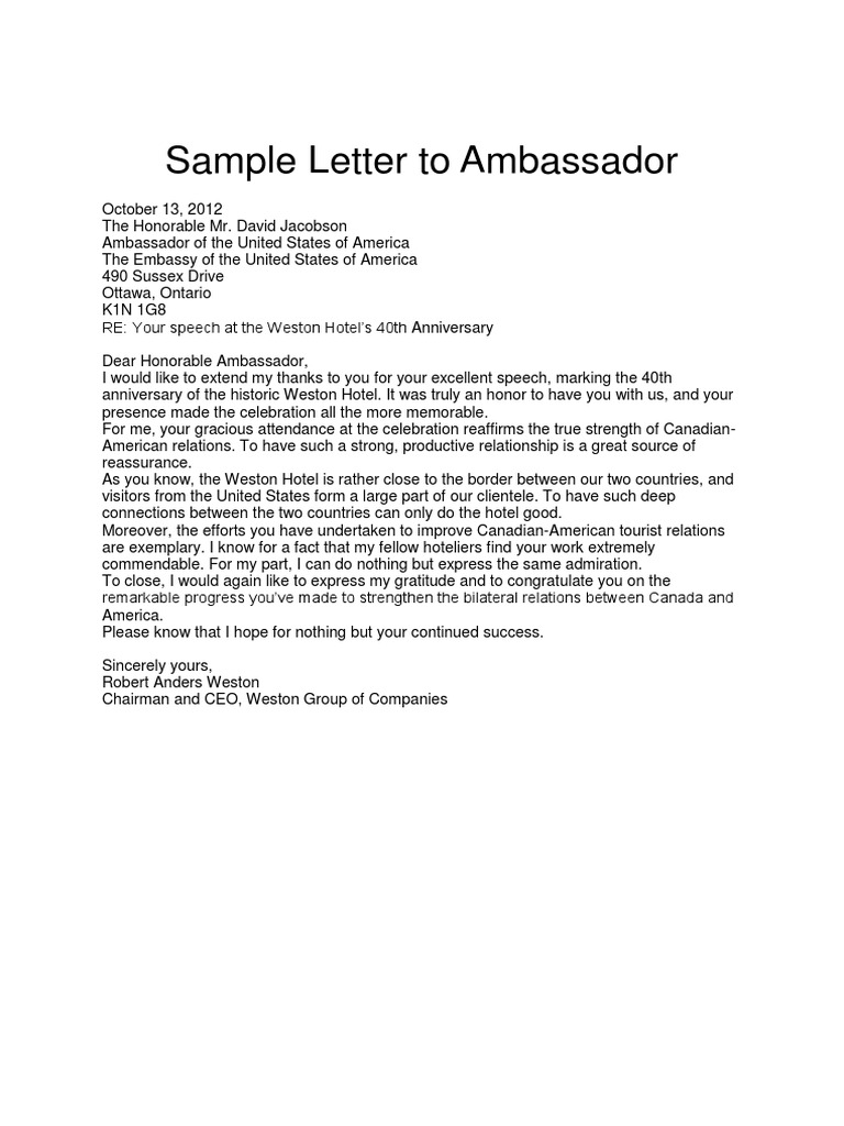 Sample Letter To Ambassador | PDF | Religion & Spirituality