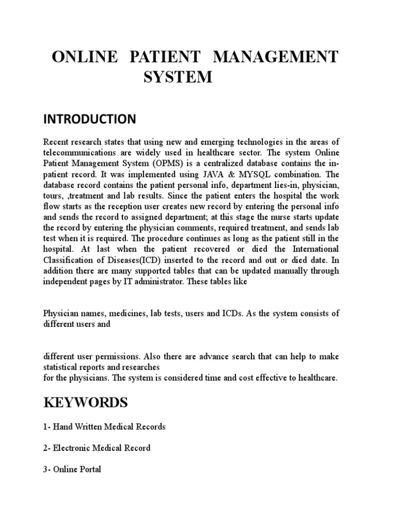 Online Patient Management System | PDF | Medical Record | Medical Diagnosis