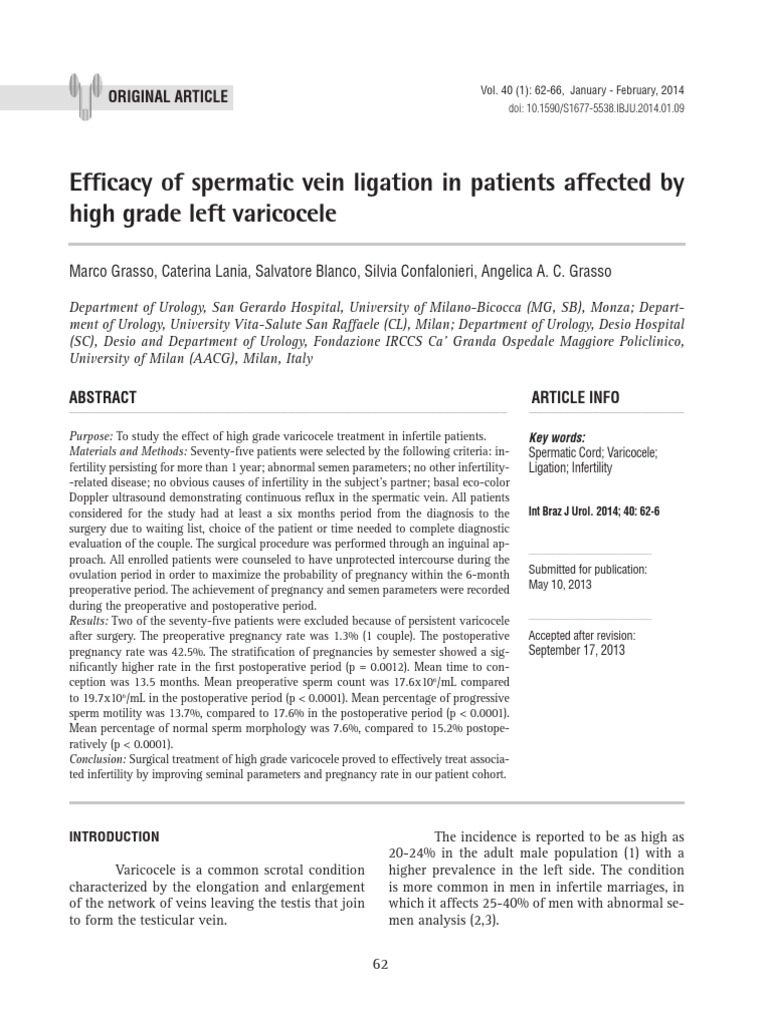 2014 Efficacy Of Spermatic Vein Ligation In Patients Affected By U Can See By The Title Pdf