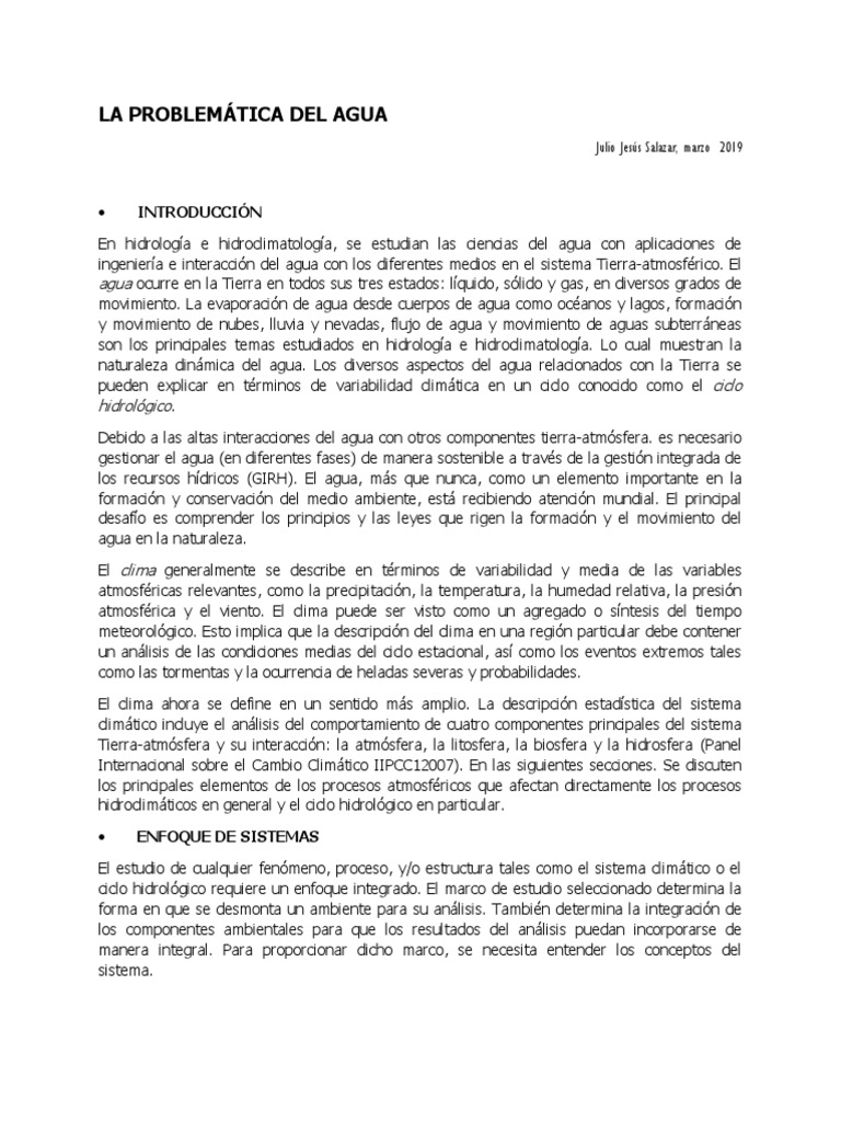 Tema 1 La Problemática Del Aguabb | PDF | Hidrología | Agua