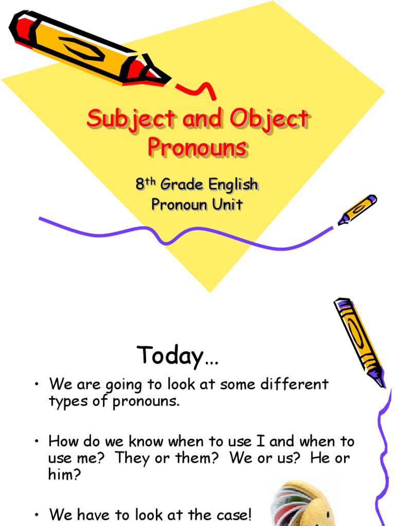 Subject and Object Pronouns: 8 Grade English Pronoun Unit | PDF