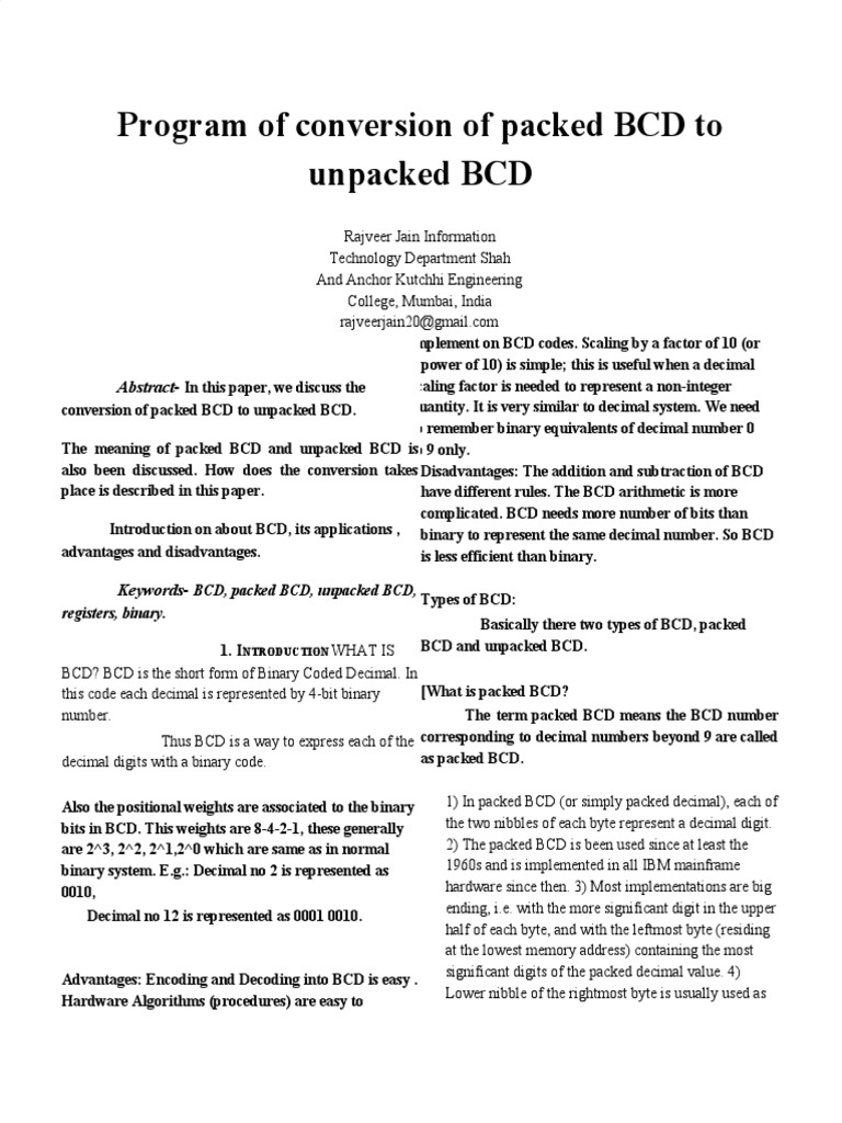 Packed BCD To Unpacked BCD | PDF | Binary Coded Decimal | Computing
