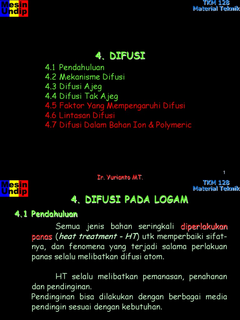 Mekanisme Difusi dalam Material Teknik | PDF