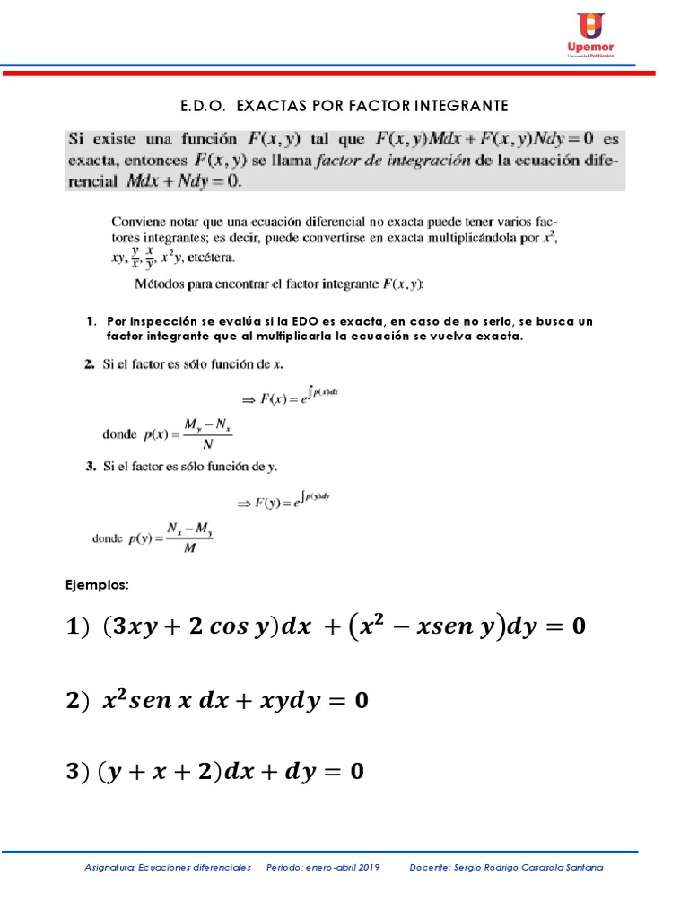 Edo Exactas Por Factor Integrante | PDF