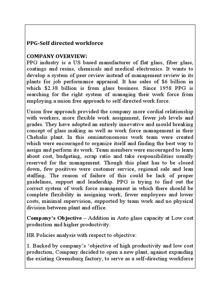 PPG-Self Directed Workforce Company Overview | PDF | Employment ...