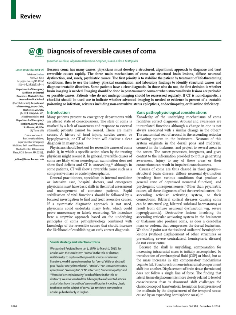 Coma causas reversíveis | PDF | Coma | Stroke
