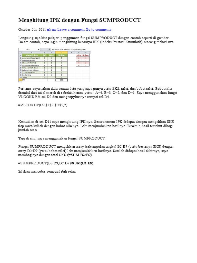 Menghitung IPK Dengan Fungsi SUMPRODUCT | PDF