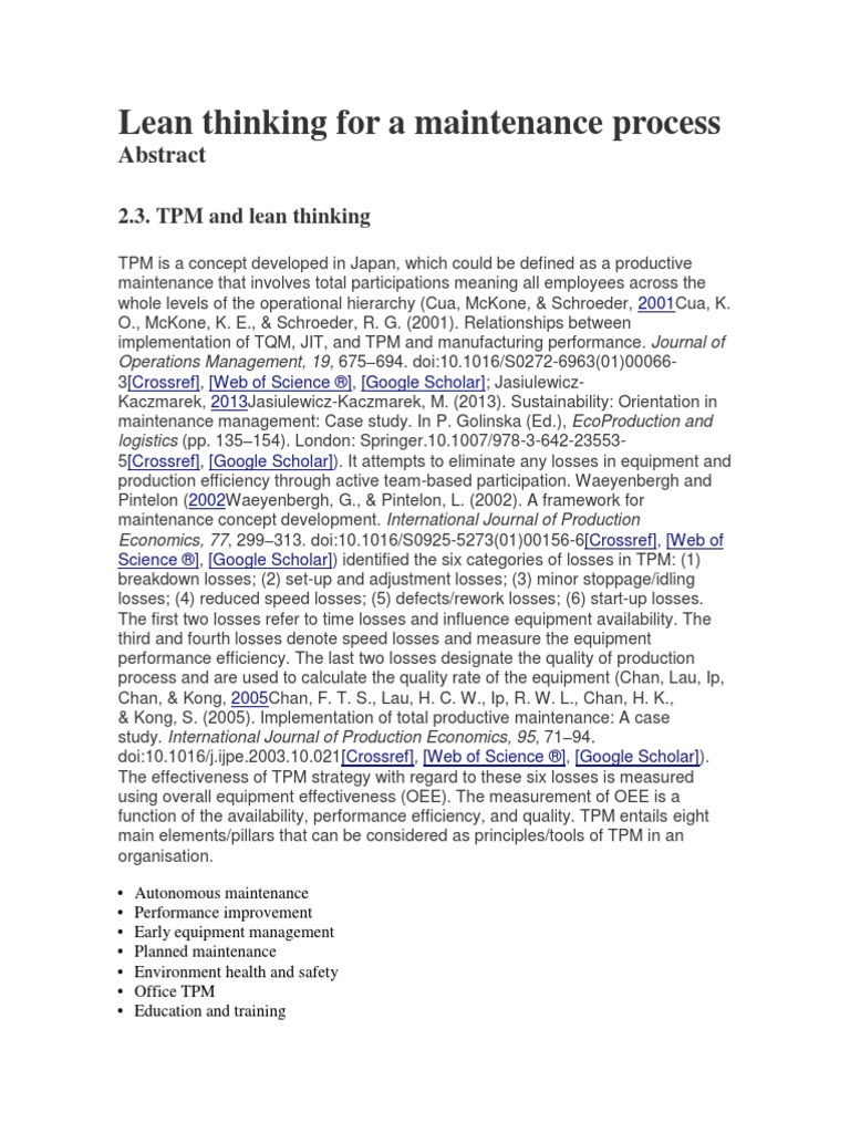 Lean Thinking For A Maintenance | PDF | Lean Manufacturing | Systematic ...