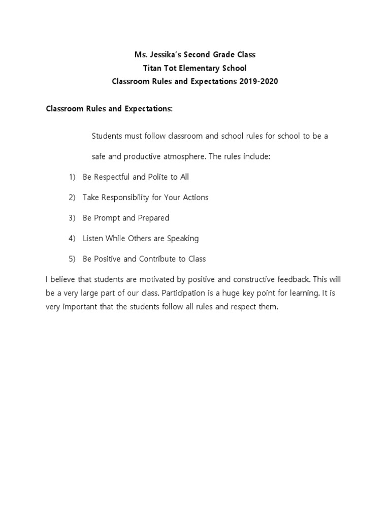 Second Grade Classroom Expectations | PDF | Career & Growth