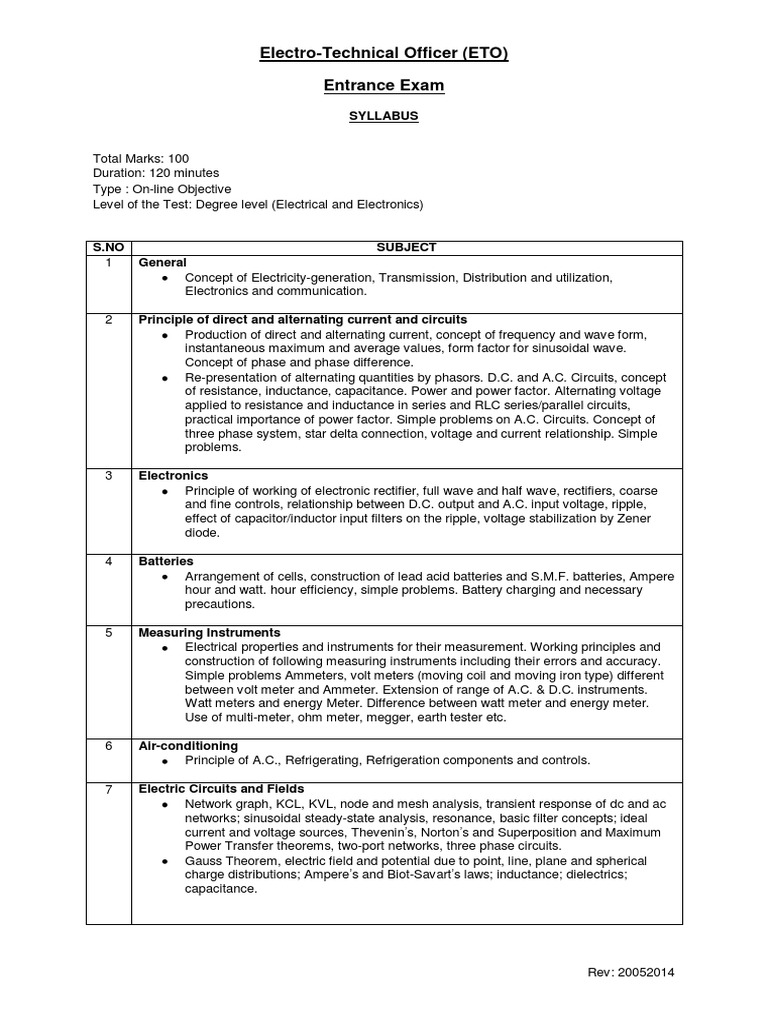 ETO Entrance Exam Syllabus | PDF | Rectifier | Series And Parallel Circuits