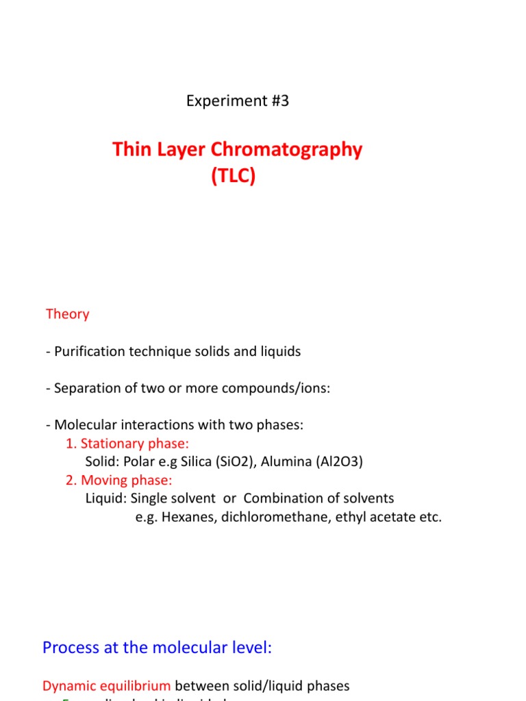 Thin Layer Chromatography (TLC) : Experiment #3 | PDF | Chromatography ...