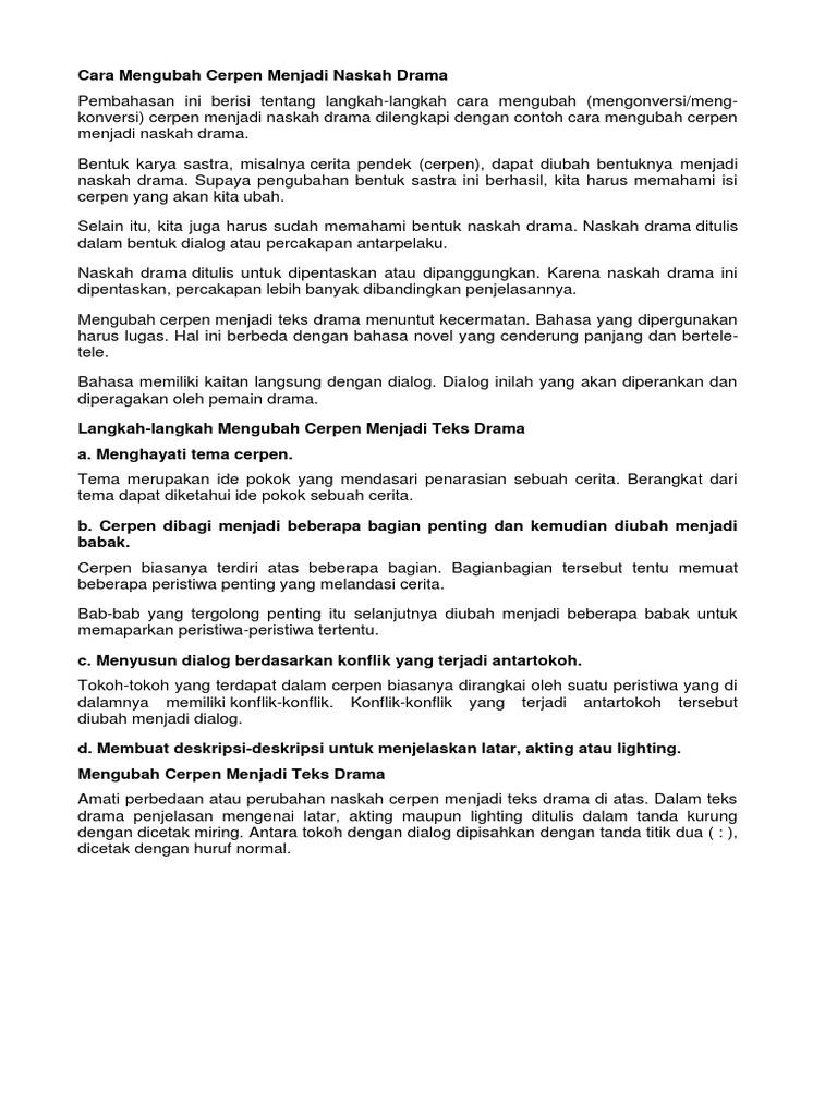 Cara Mengubah Cerpen Menjadi Naskah Drama | PDF