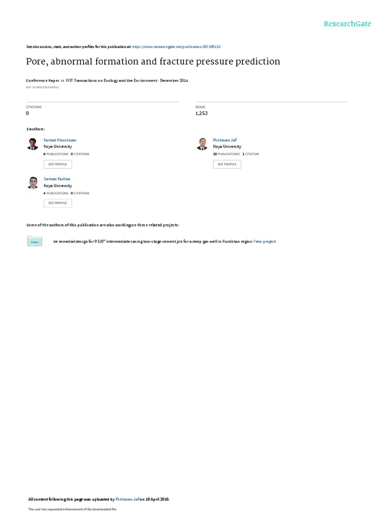 Pore, Abnormal Formation and Fracture Pressure Prediction | PDF | Oil ...