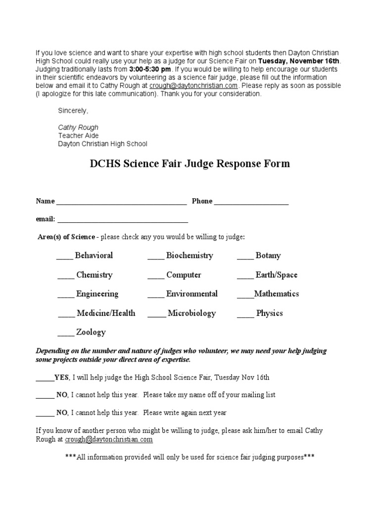 Science Fair Judge Volunteer Request | PDF | Inquiry | Biology
