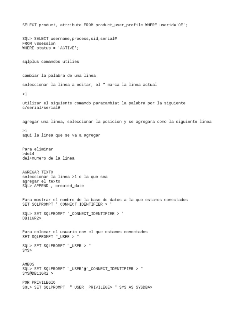 Comandos Sqlplus | PDF | Bases de datos | Software de gestión de datos
