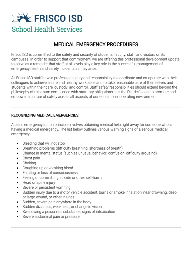 Medical Emergency Procedure Guideline SY 2017-2018 PDF | PDF ...