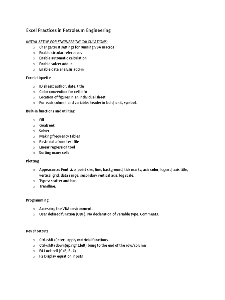 Excel Practices in Petroleum Engineering: Initial Setup For Engineering ...