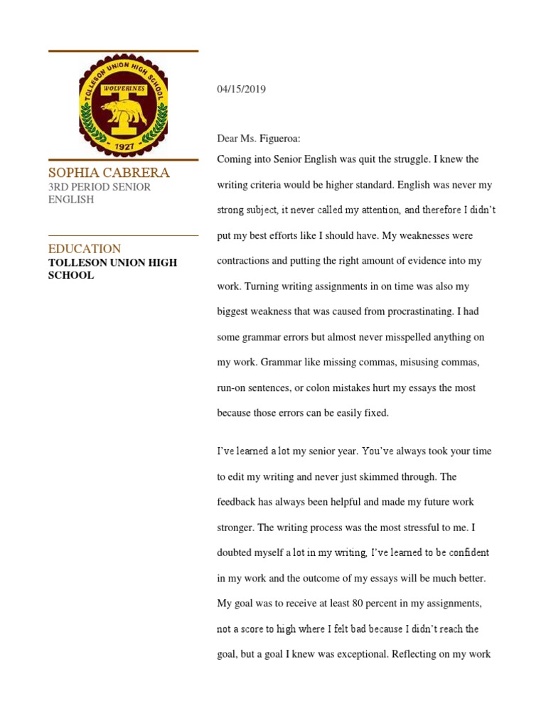 Cover Letter-Final Reflection | PDF | English Language | Psychological ...