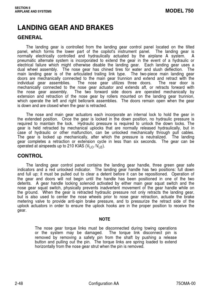 Landing Gear and Brakes: MODEL 750 | PDF | Landing Gear | Brake