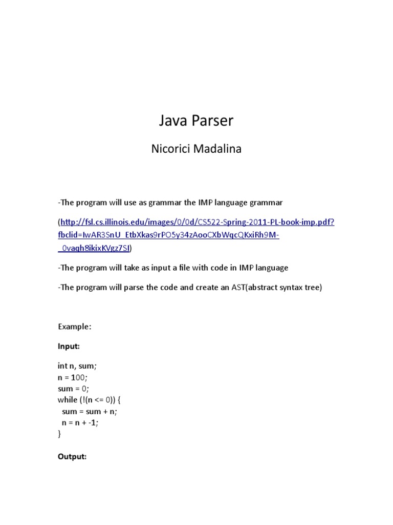 Java Parser: Nicorici Madalina | PDF | Computers