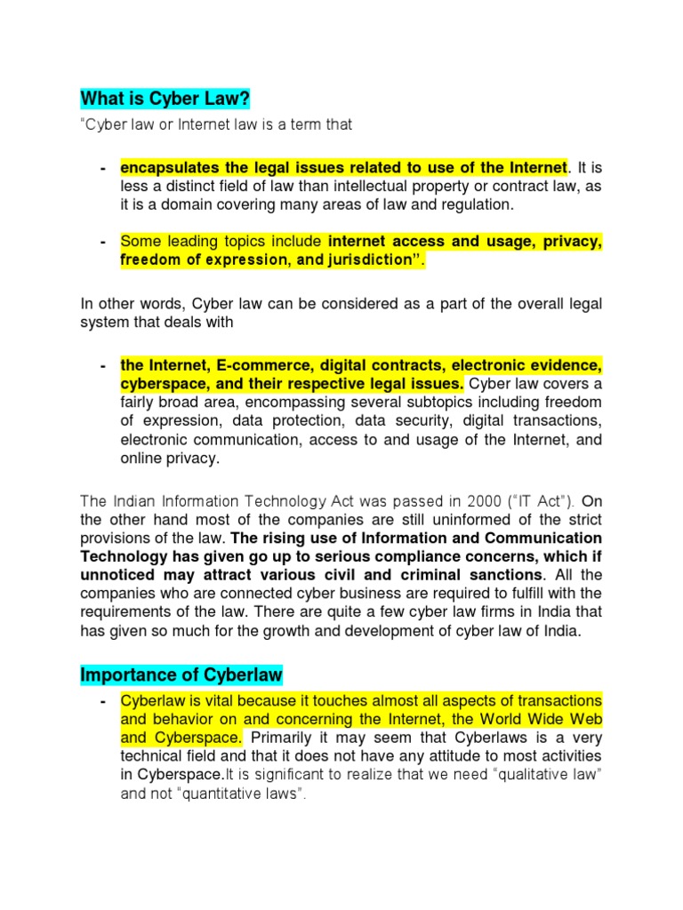 Cyber Law | PDF | Cybercrime | Cyberwarfare
