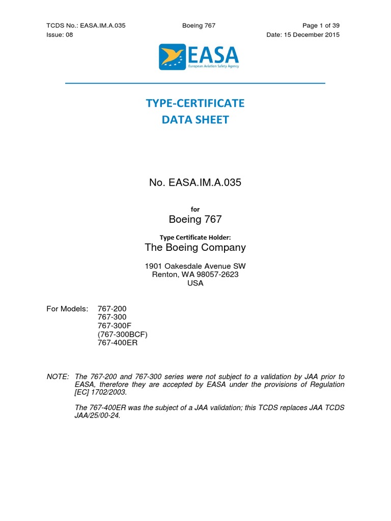 Type-Certificate Data Sheet: No. EASA - IM.A.035 | PDF | Airplane ...