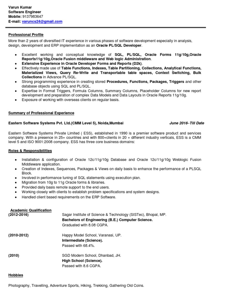 Resume VK | Download Free PDF | Oracle Database | Pl/Sql