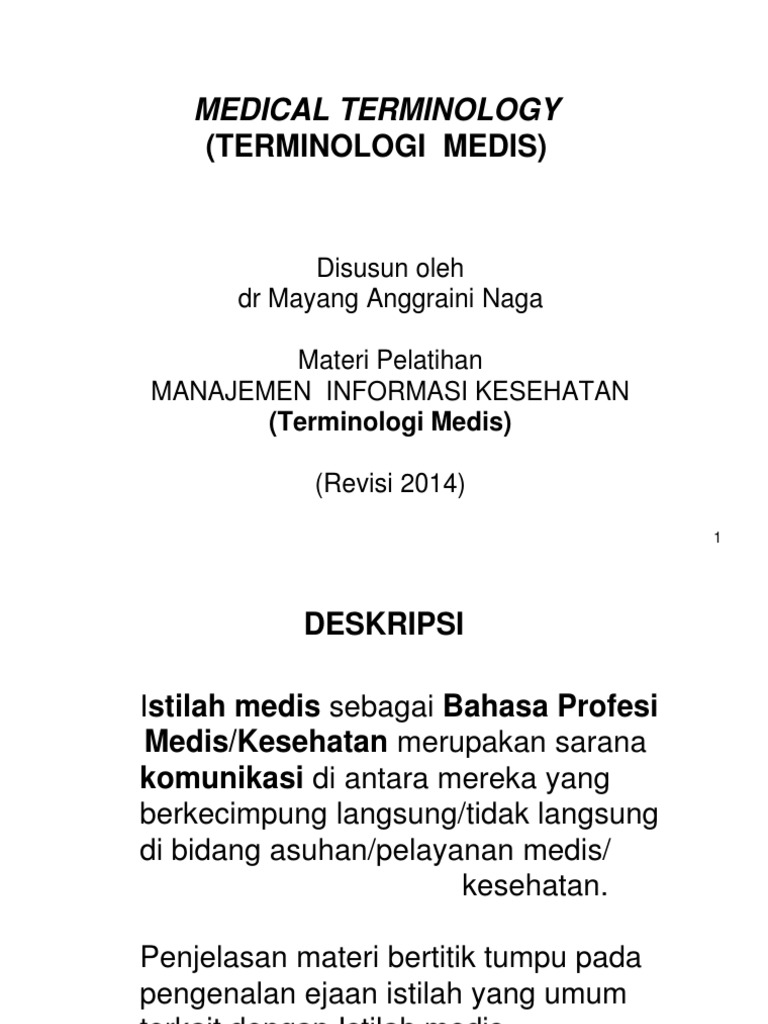 Medical Terminology: (Terminologi Medis) | PDF