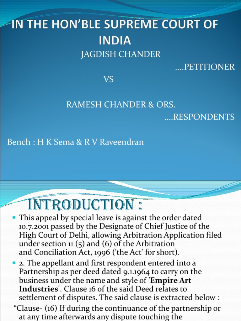 Jagdish Chander V. Ramesh Chander & Ors | PDF | Arbitral Tribunal ...