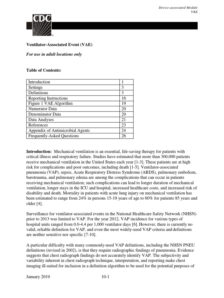 Ventilator-Associated Event (VAE) : For Use in Adult Locations Only ...