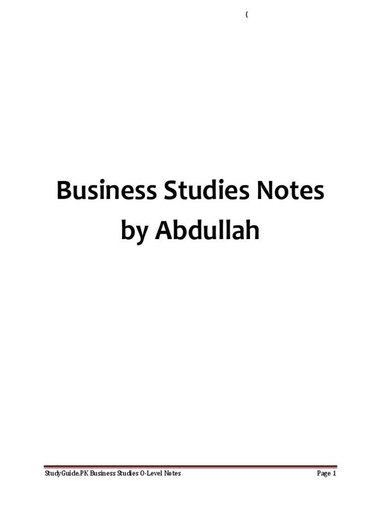 O Level Business Studies Notes PDF | PDF | Average Cost | Partnership