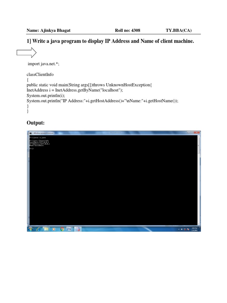 1) Write A Java Program To Display IP Address and Name of Client ...