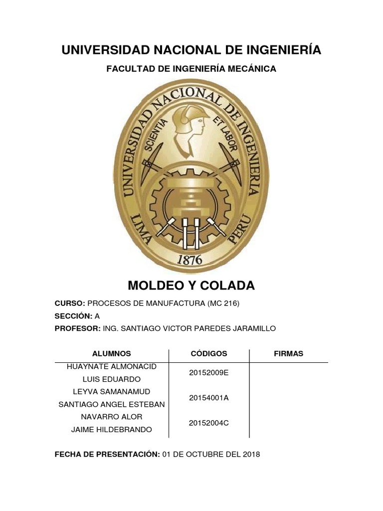 Procedimiento para moldeo y colada de metales: Estudio sobre el proceso ...