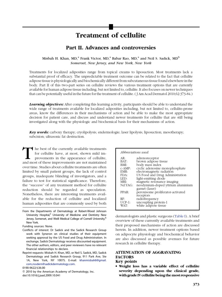 Advances in Cellulite Treatment Options | PDF | Adipose Tissue | Adipocyte