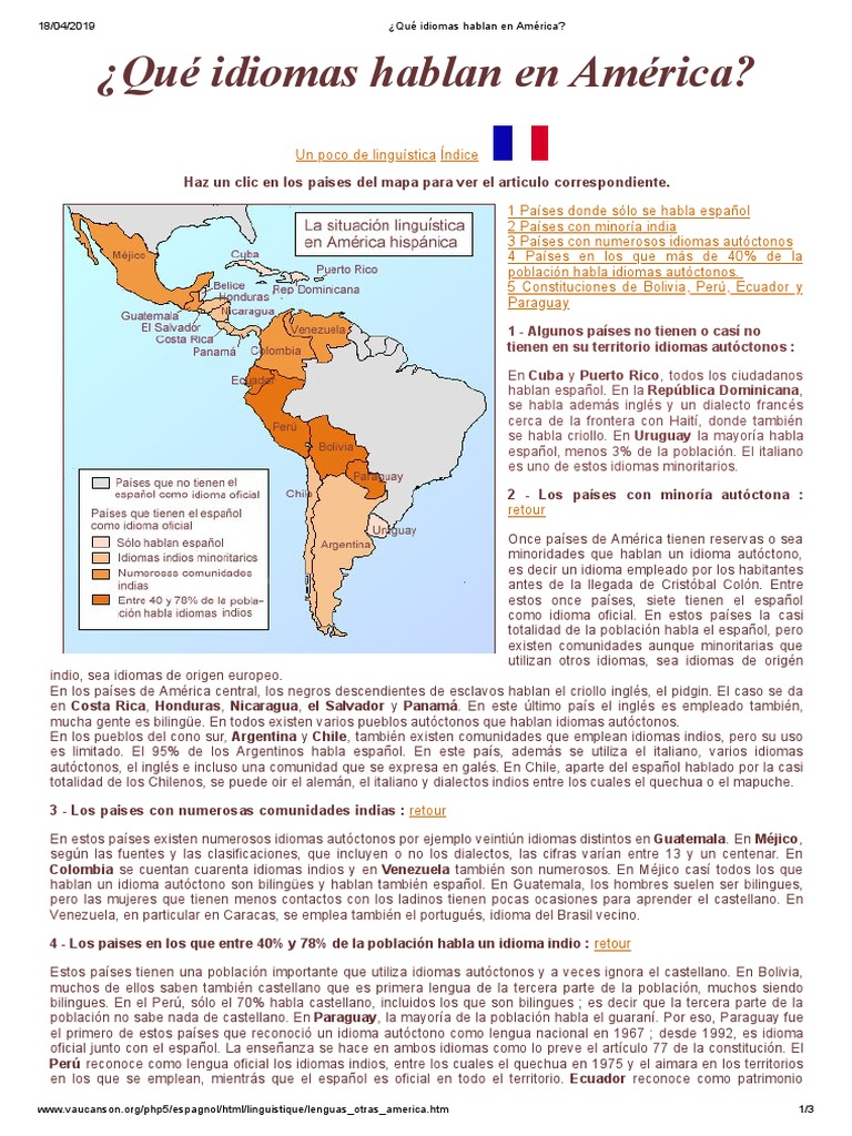 ¿Qué Idiomas Hablan en América | PDF | Lengua española | Américas