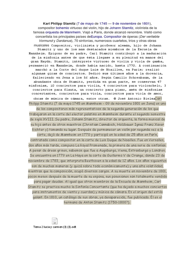 Karl Stamitz: Legado Musical | PDF | Clasicismo | Composiciones Musicales