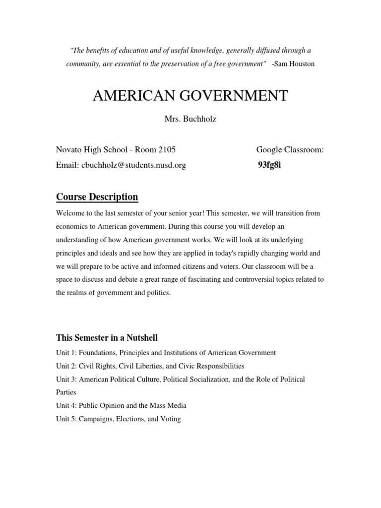 American Government Syllabus | PDF | News | Classroom