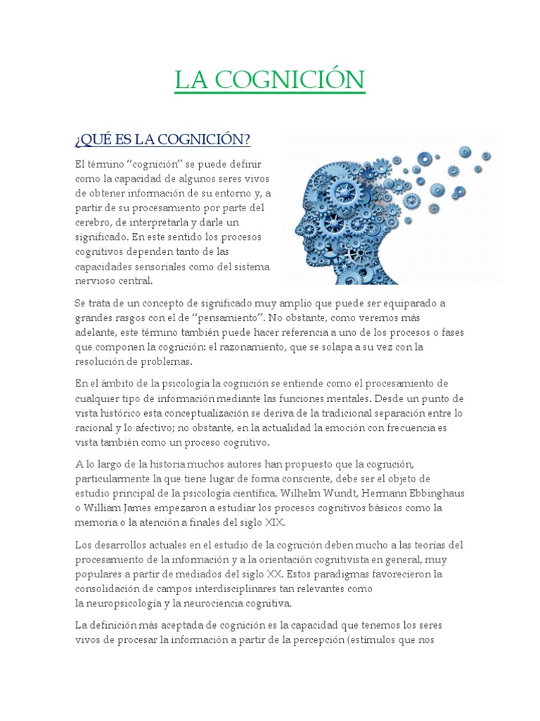 Definición y Procesos de Cognición | PDF | Percepción | Memoria
