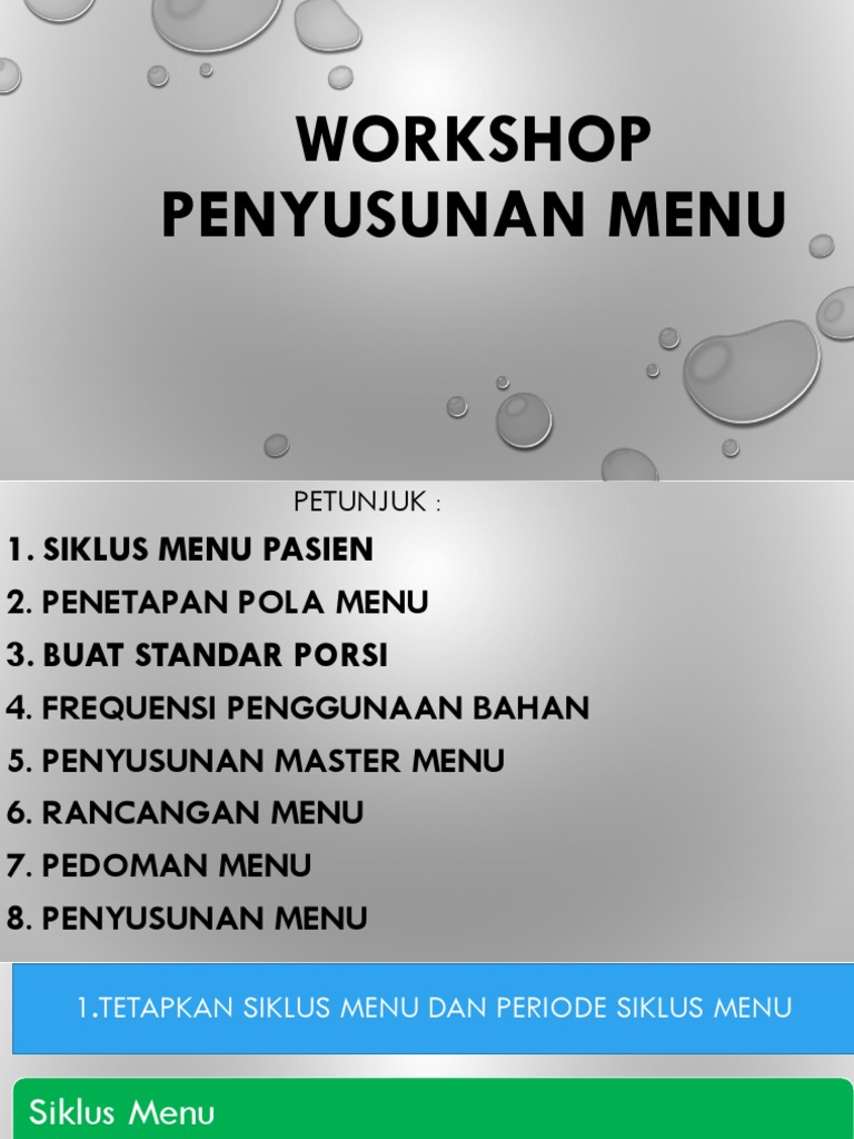 Siklus dan Penyusunan Menu Workshop | PDF | Memasak, Makanan, & Anggur