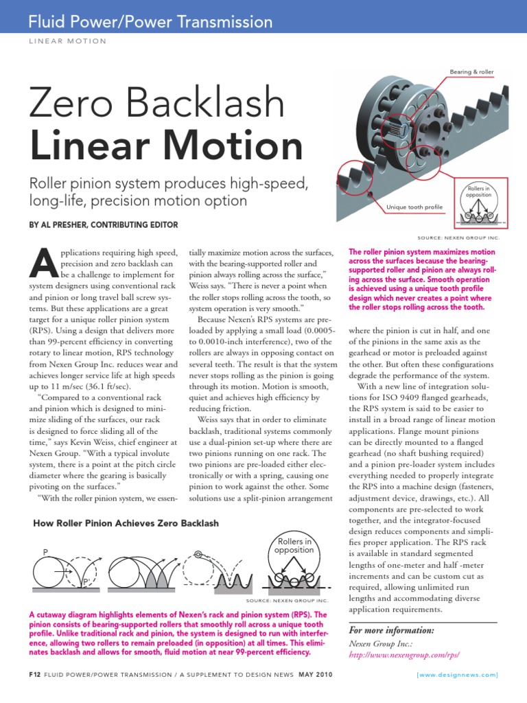 Zero Backlash Linear Motion: Roller Pinion System Produces High-Speed ...