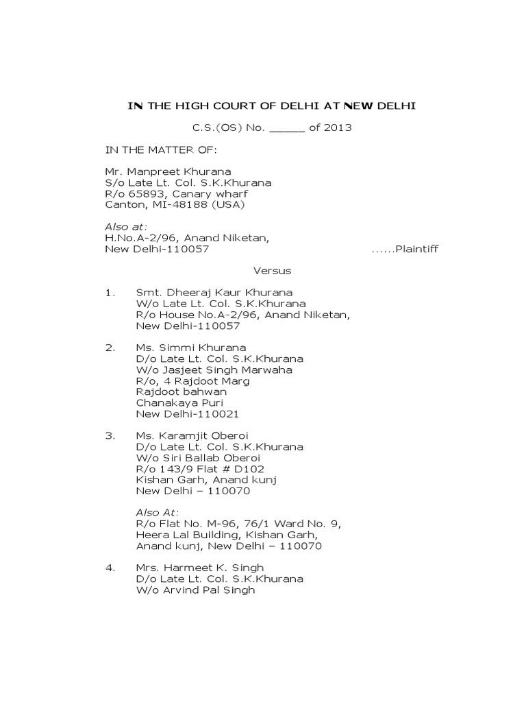 DPC Draft Plaint 1 | PDF | Affidavit | Cause Of Action