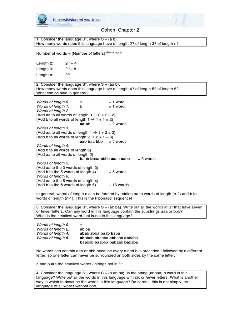 Cohen Chapter Consider The Language S Where S A B How Many Words Does ...