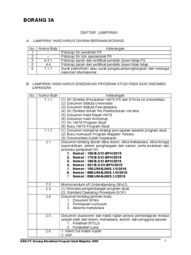 Daftar Lampiran Borang 3a Dan 3b | PDF