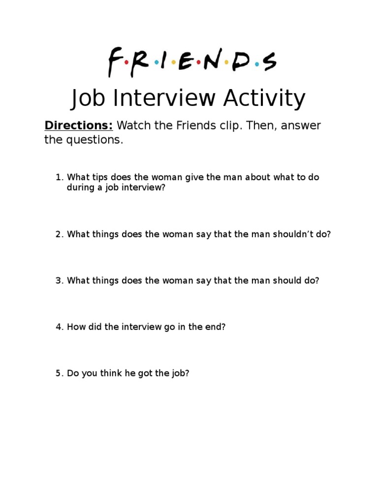 Friends Job Interview Activity | PDF