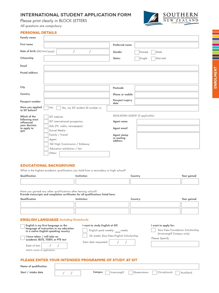 International Student Application Form | PDF | International English ...
