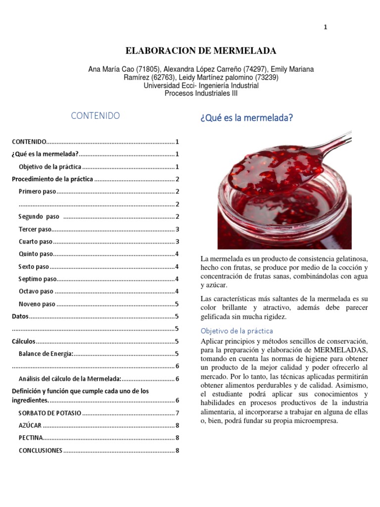 Informe de Laboratorio - Elaboracion de Mermelada | Azúcar | Nutrición