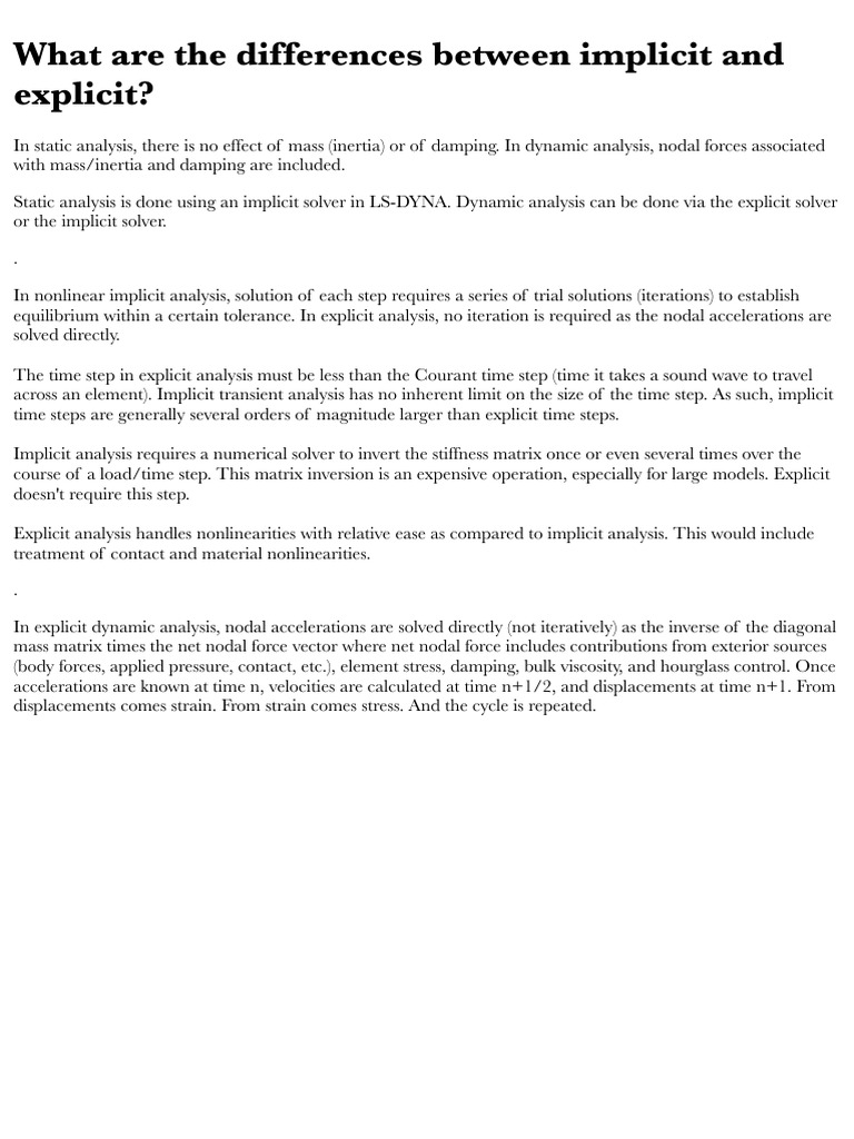 A Comparison Of Implicit And Explicit Analysis Methods In Ls Dyna Understanding The Differences