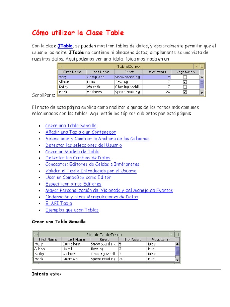 Cómo Utilizar La Clase Table | PDF | Tabla (base de datos) | Java ...