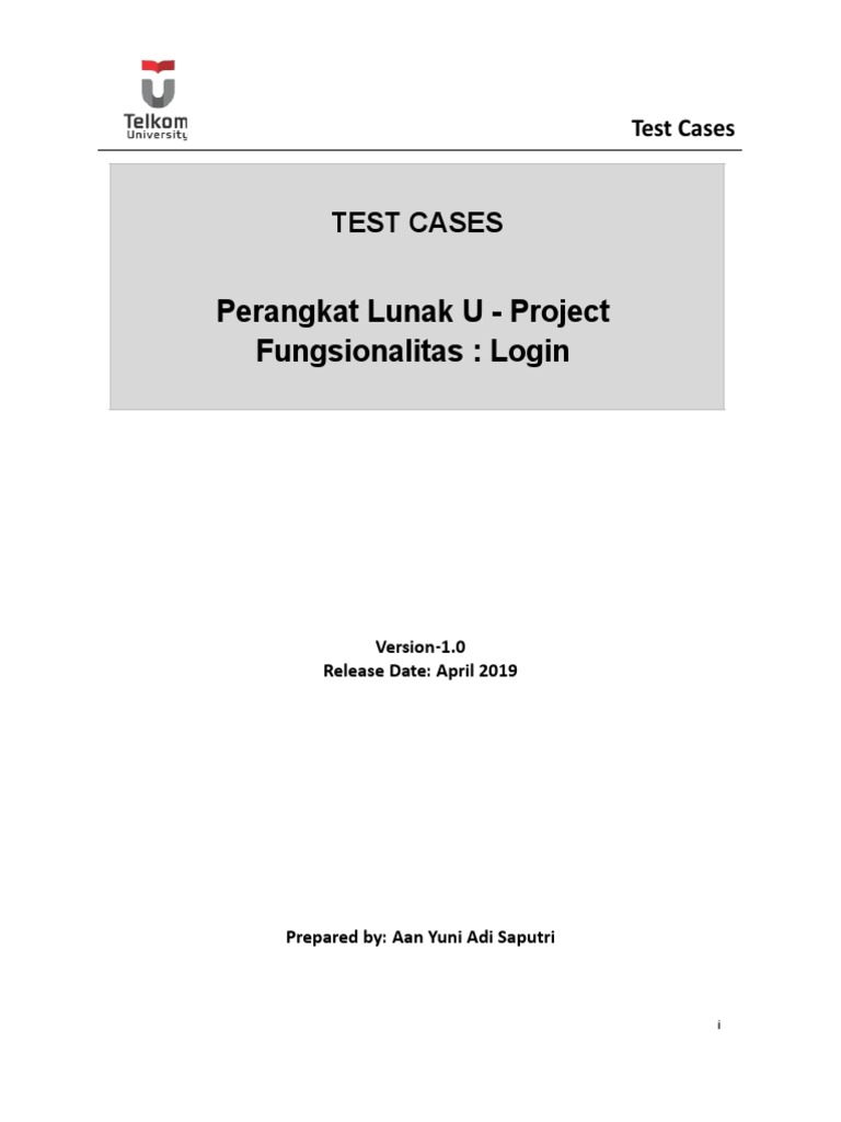 Test Case Login Fungsionalitas Perangkat Lunak U - Project | PDF
