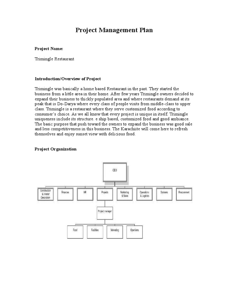 Trimingle Restaurant Project Plan | PDF | Restaurants | Procurement
